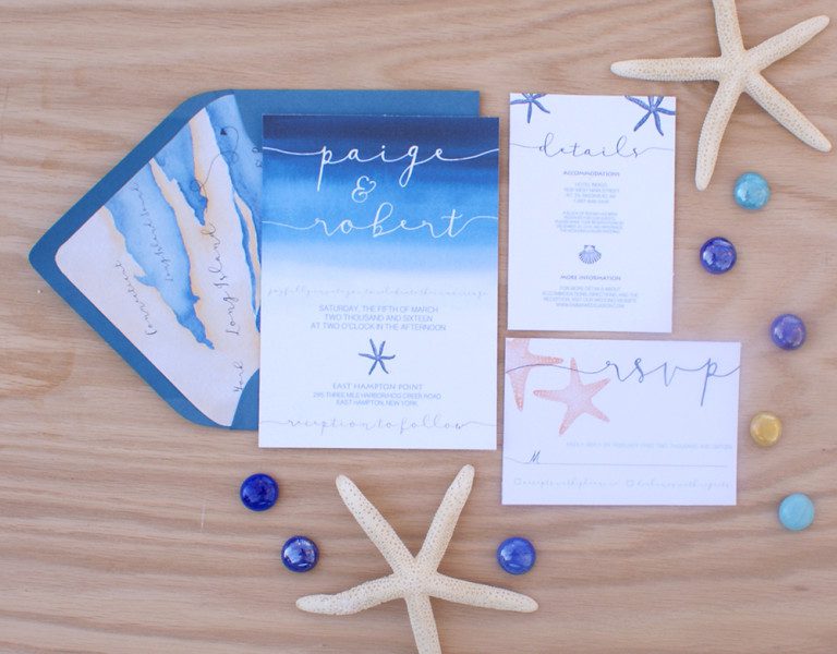 Ocean-inspired watercolor wedding invitations - Marketa F. Horton